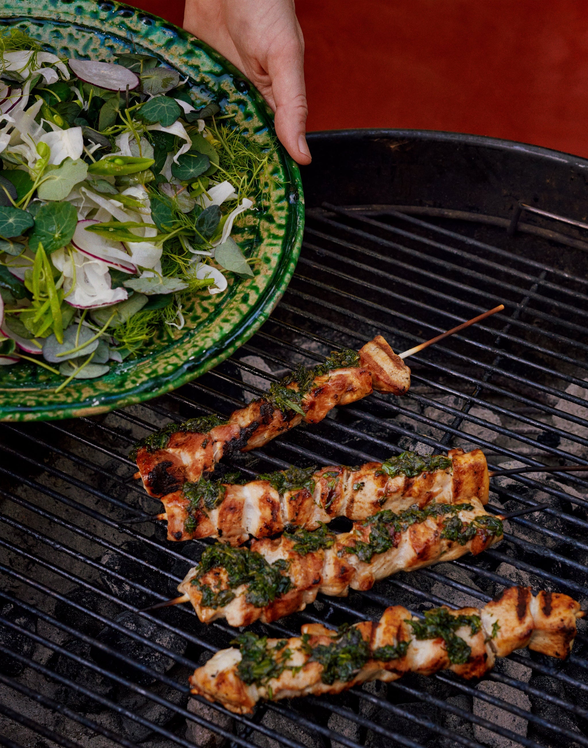 Chicken Kabobs with Spring Garlic Chimmichuri – Flamingo Estate
